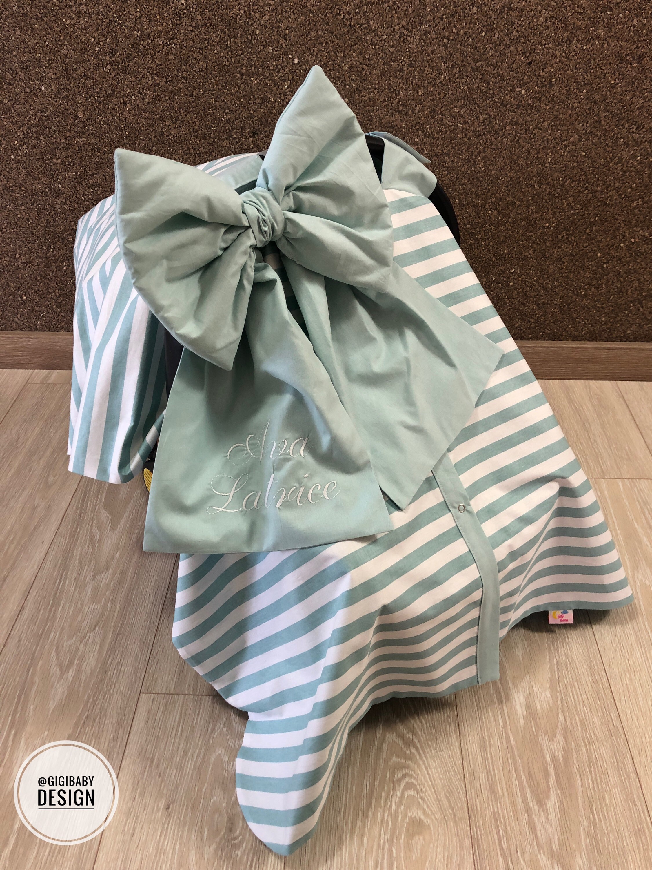 Car Seat Canopy Cover Baby Girl and Boy With Teal Stripes and - Etsy