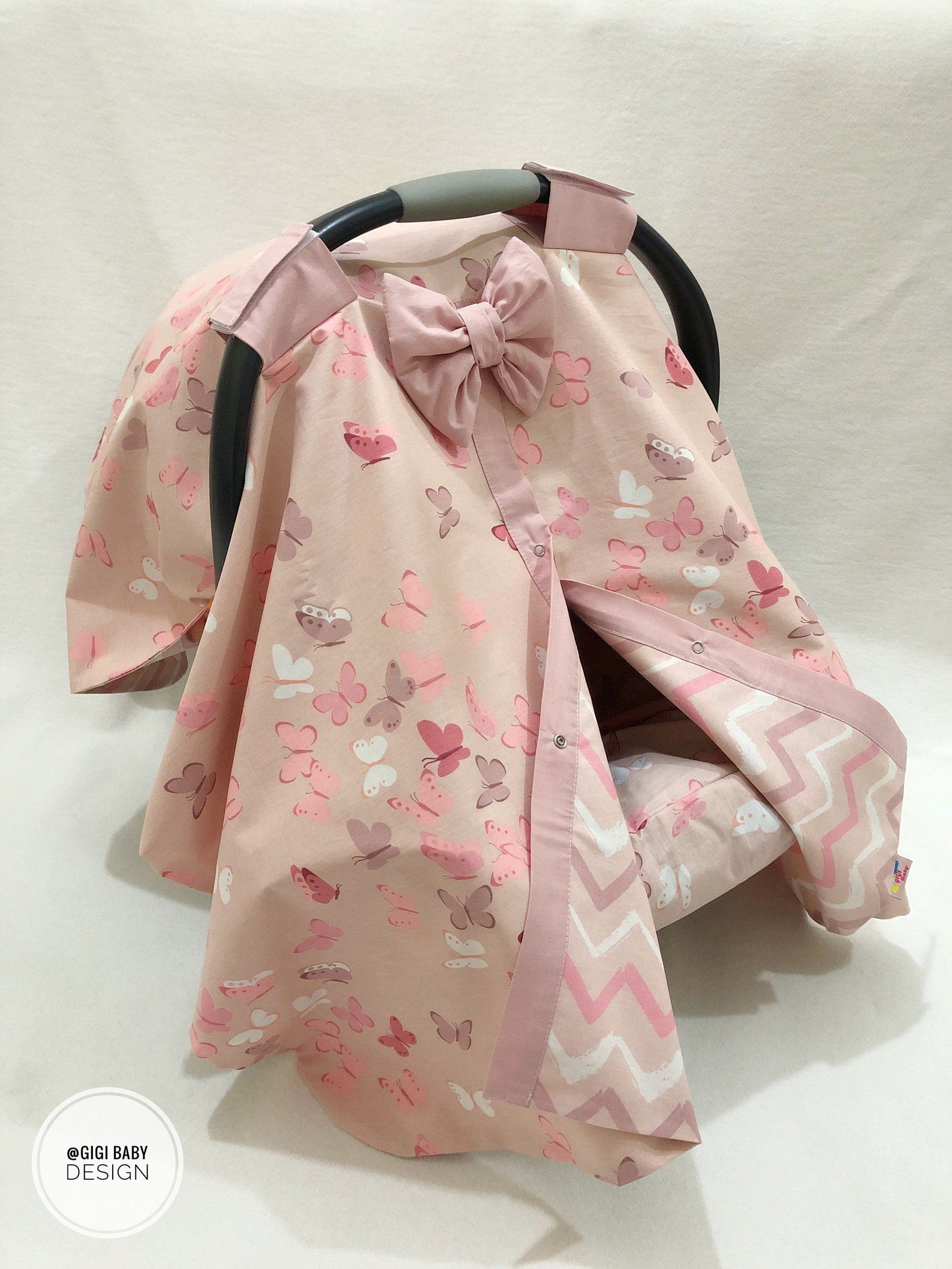 Car Seat Canopy Cover Baby Girl With Pink Butterfly and Chevron ...