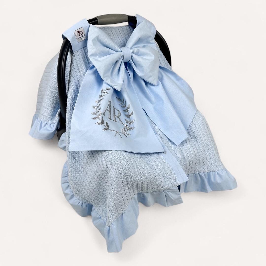 Baby Blue Pique Car Seat Canopy Cover With Ruffles and Bow ...