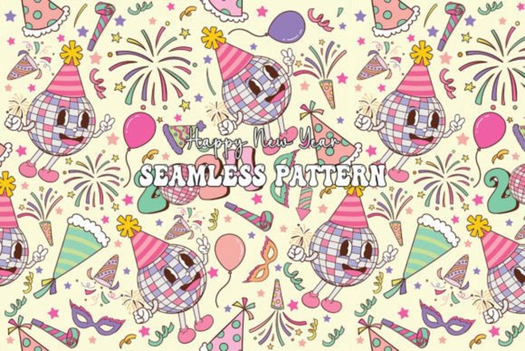 New Year Disco Ball 2024 Seamless Pattern - Etsy