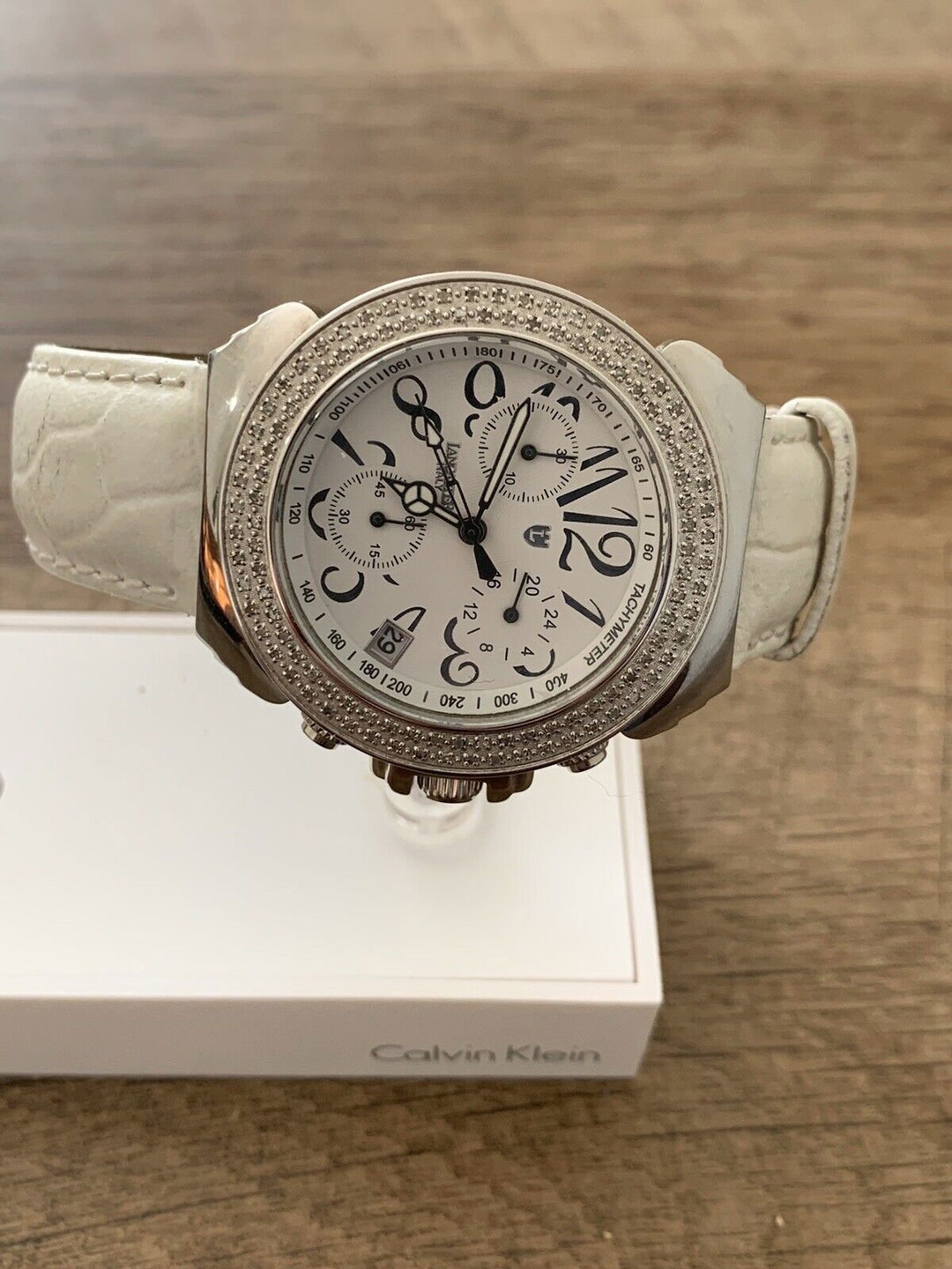 Lancaster Italy White Diamond Watch .94 Carats 38mm Case Working With ...