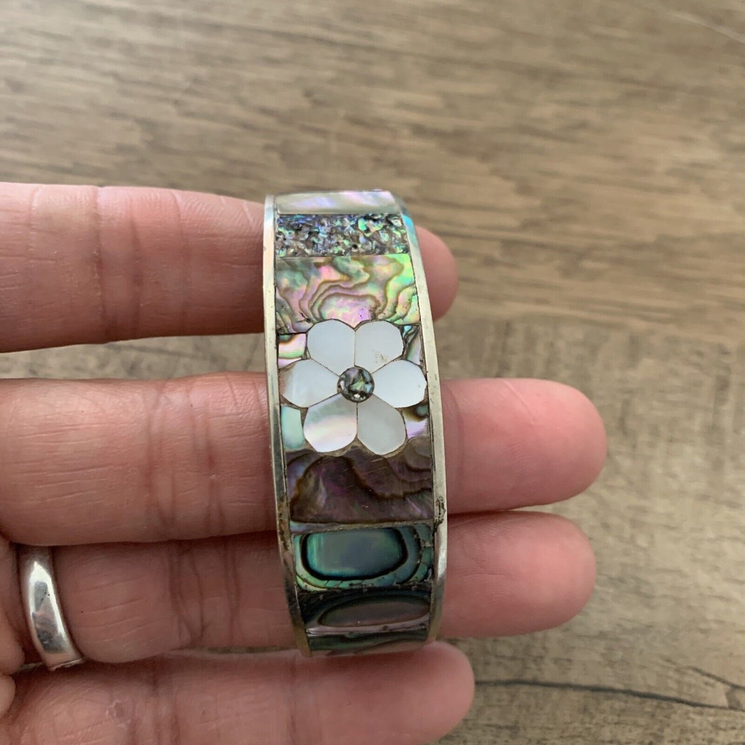 Open Alpaca Bangle Bracelet Abalone Shell Inlay Max 6.5 Inch Wrist - Etsy