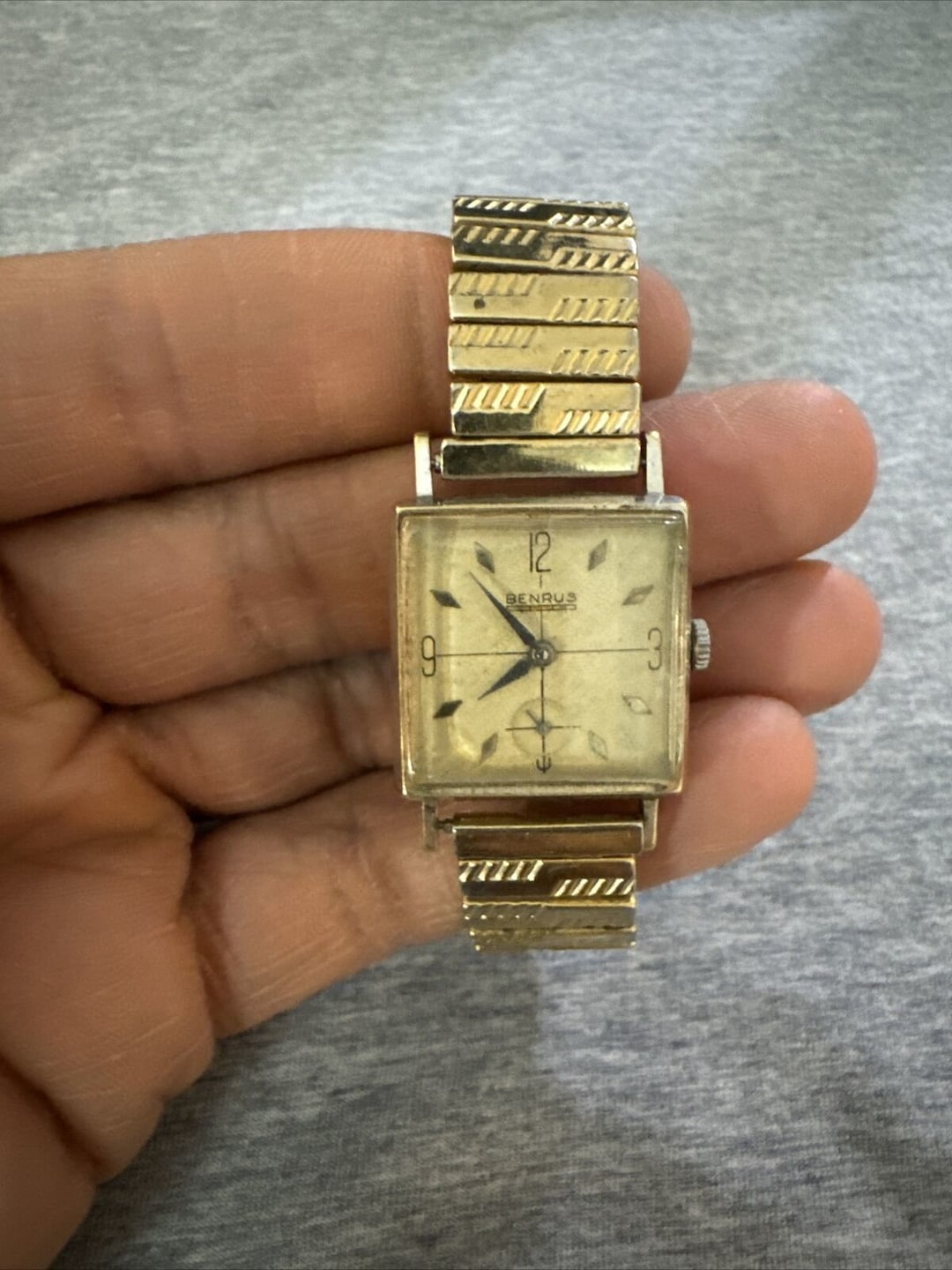 Vintage Mens Benrus Handwind Watch 14K Gold Plated 22mm Square Case ...