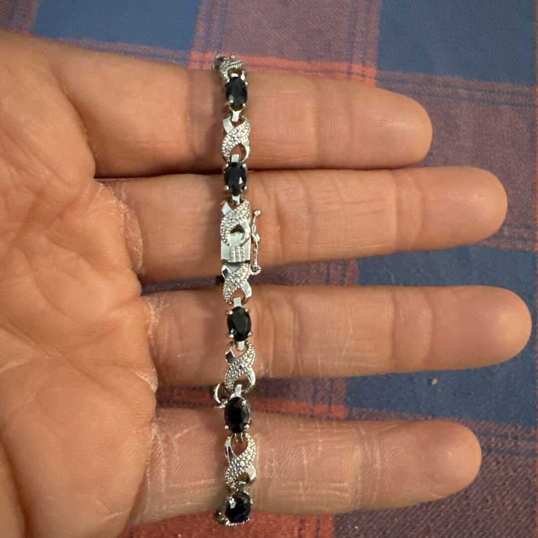 Thai FAS Sterling Silver 12 Blue Lab Sapphire Prong Set Tennis Bracelet ...