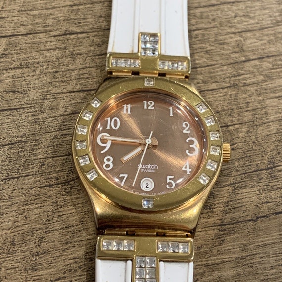 2009 Swatch Irony Gold Tone With Rhinestones Cream Ba… - Gem