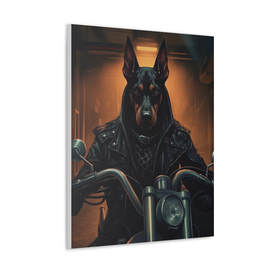 Doberman Pinscher Dog Biker Gang Canvas Gallery Wrap Perfect Doberman ...