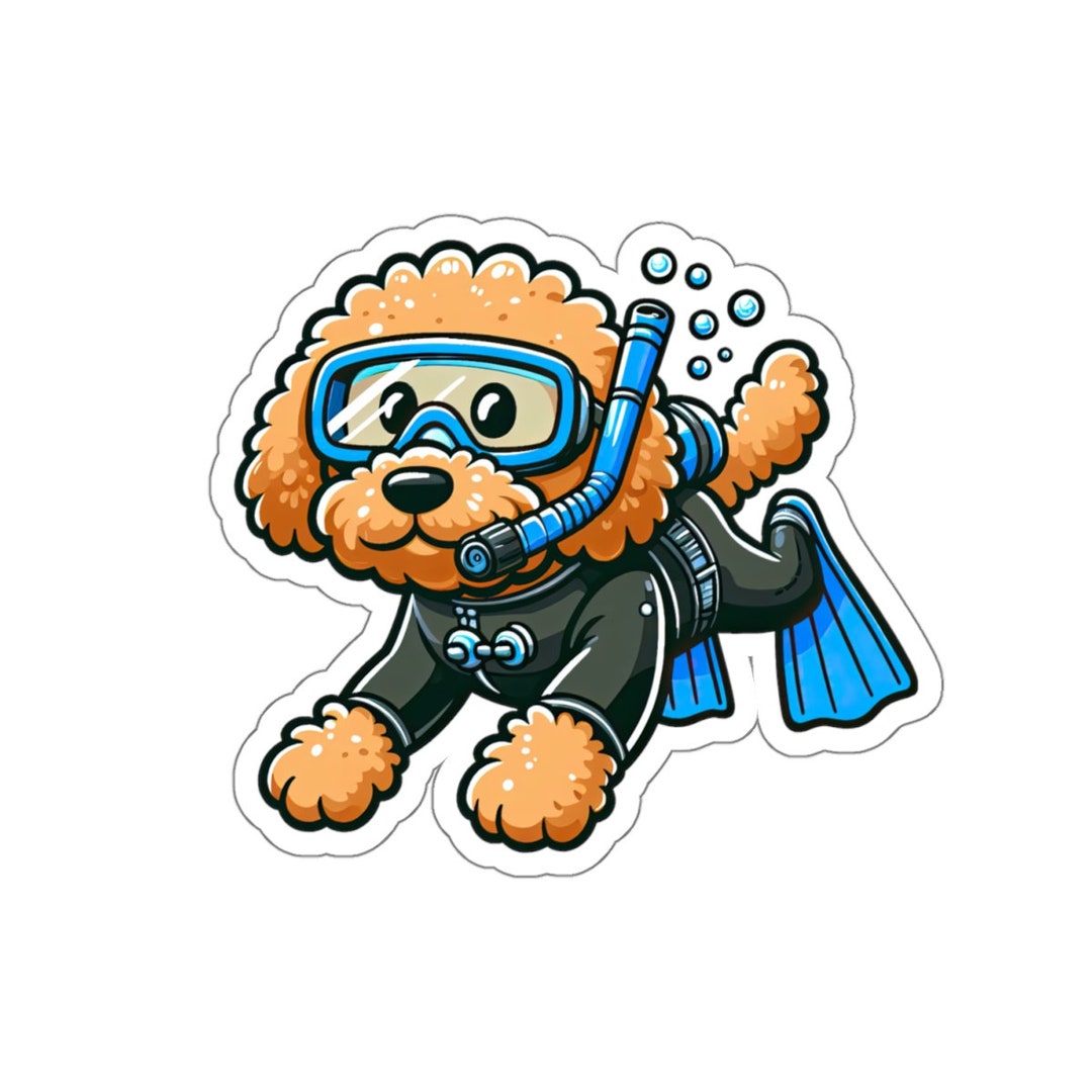 Goldendoodle Dog Scuba Diving Sticker Perfect Golden Doodle Snorkeling ...