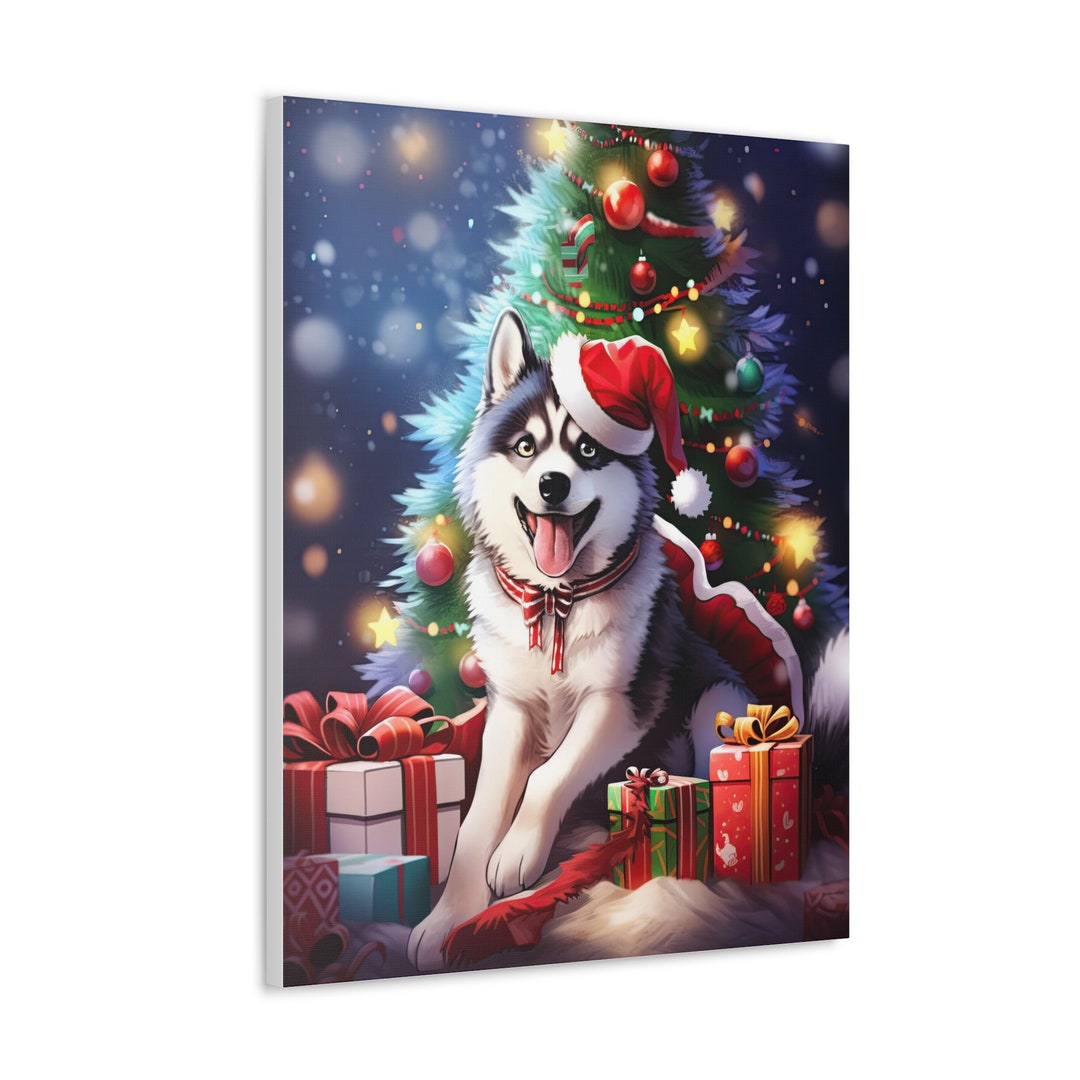 Husky Dog Christmas Canvas Gallery Wrap Cadeau dart mural - Etsy France