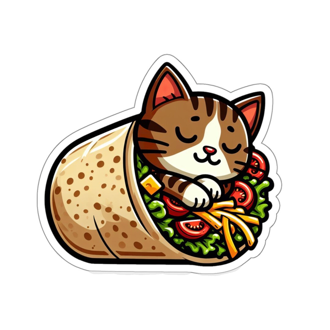 Brown Tabby Cat Burrito Sticker Perfect Tabby Food Gift for Pet Lovers ...