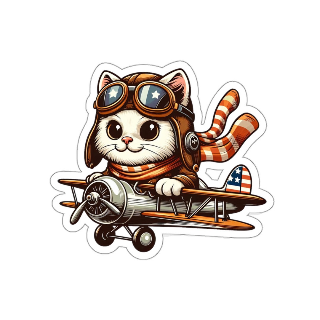 White Cat Pilot Sticker Perfect White Cat Aviator Gift for Pet Lovers ...