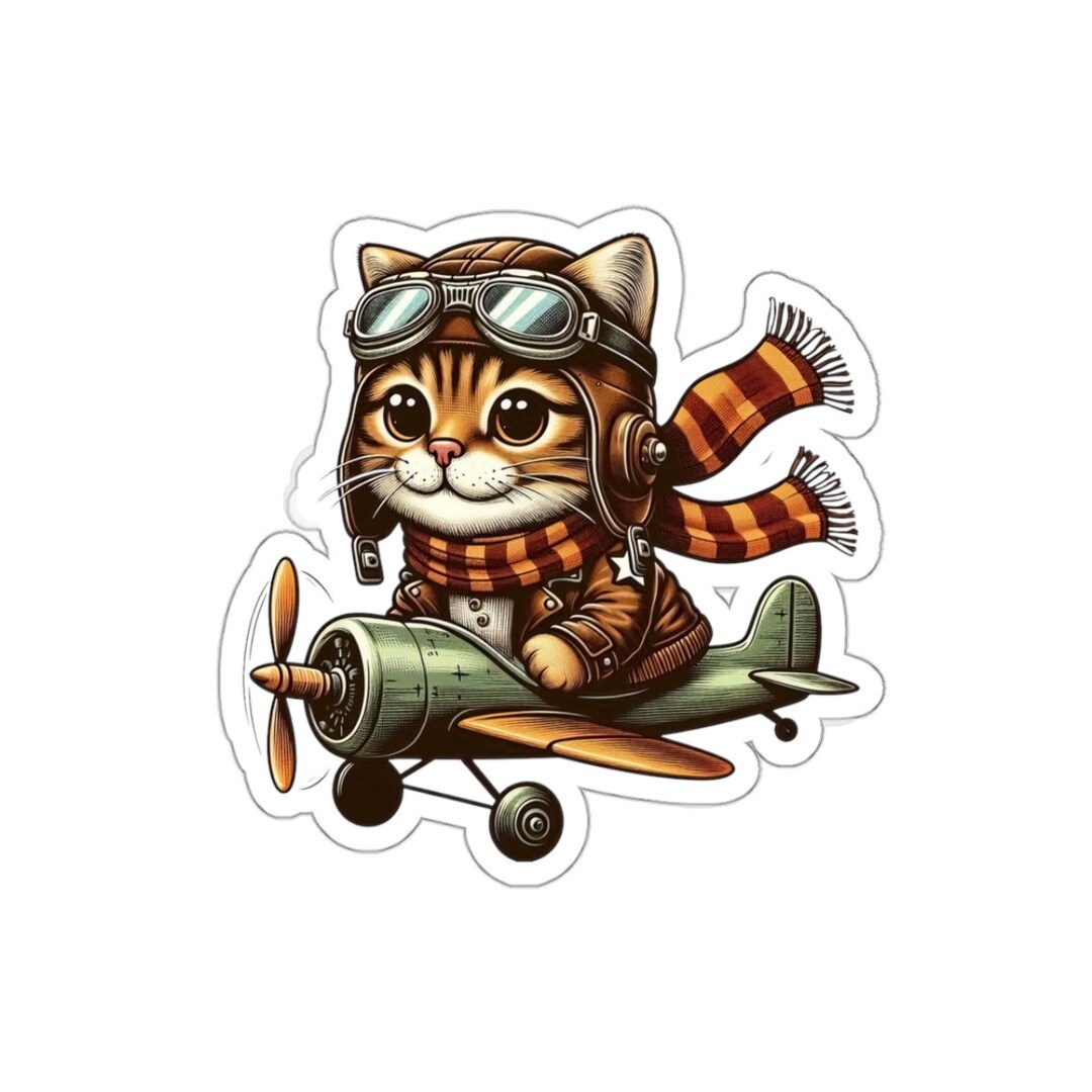 Brown Tabby Cat Pilot Sticker Perfect Tabby Aviator Gift for Pet Lovers ...