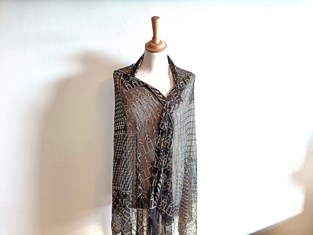 Vintage 1920s Art Deco Rare Large Assuit Asyut Shawl Black Hammered ...