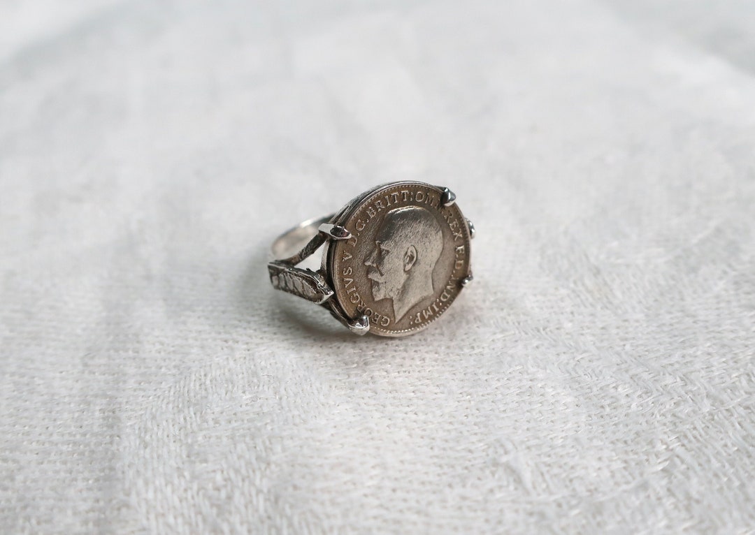 Vintage 1920s George V Silver Threepence Coin Signet Pinky Ring - Etsy