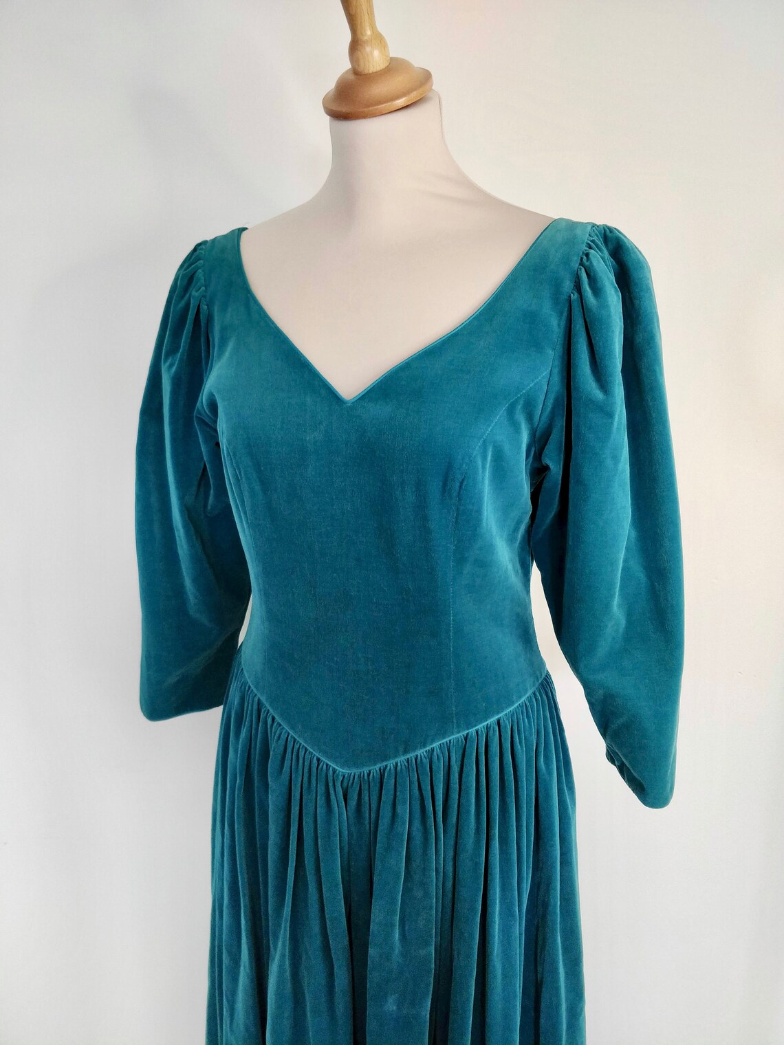 Vintage 1980s Laura Ashley Dark Teal Blue Green Velvet 34 Etsy