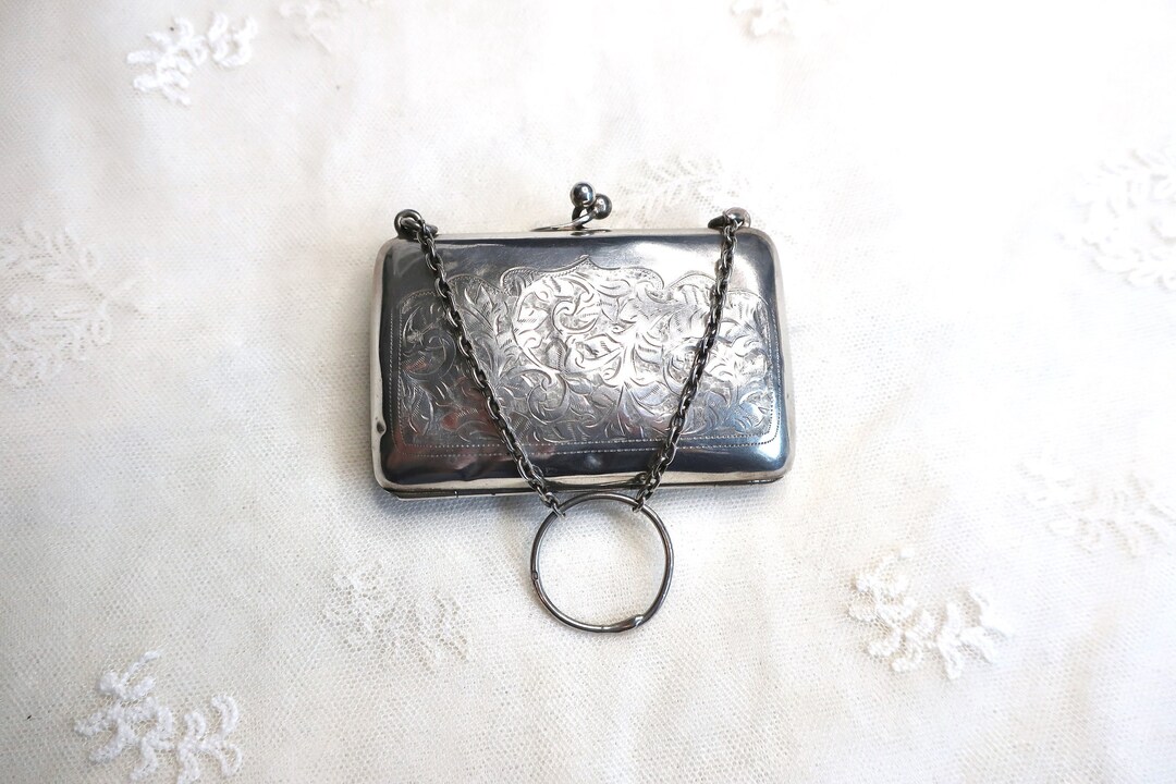 Antique Edwardian Sterling Silver Finger Purse Chatelaine Evening Bag ...