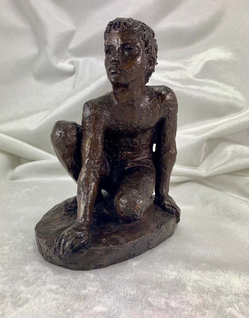 Vintage Crouching Boy Bronze Resin Sculpture Signed Karin - Etsy