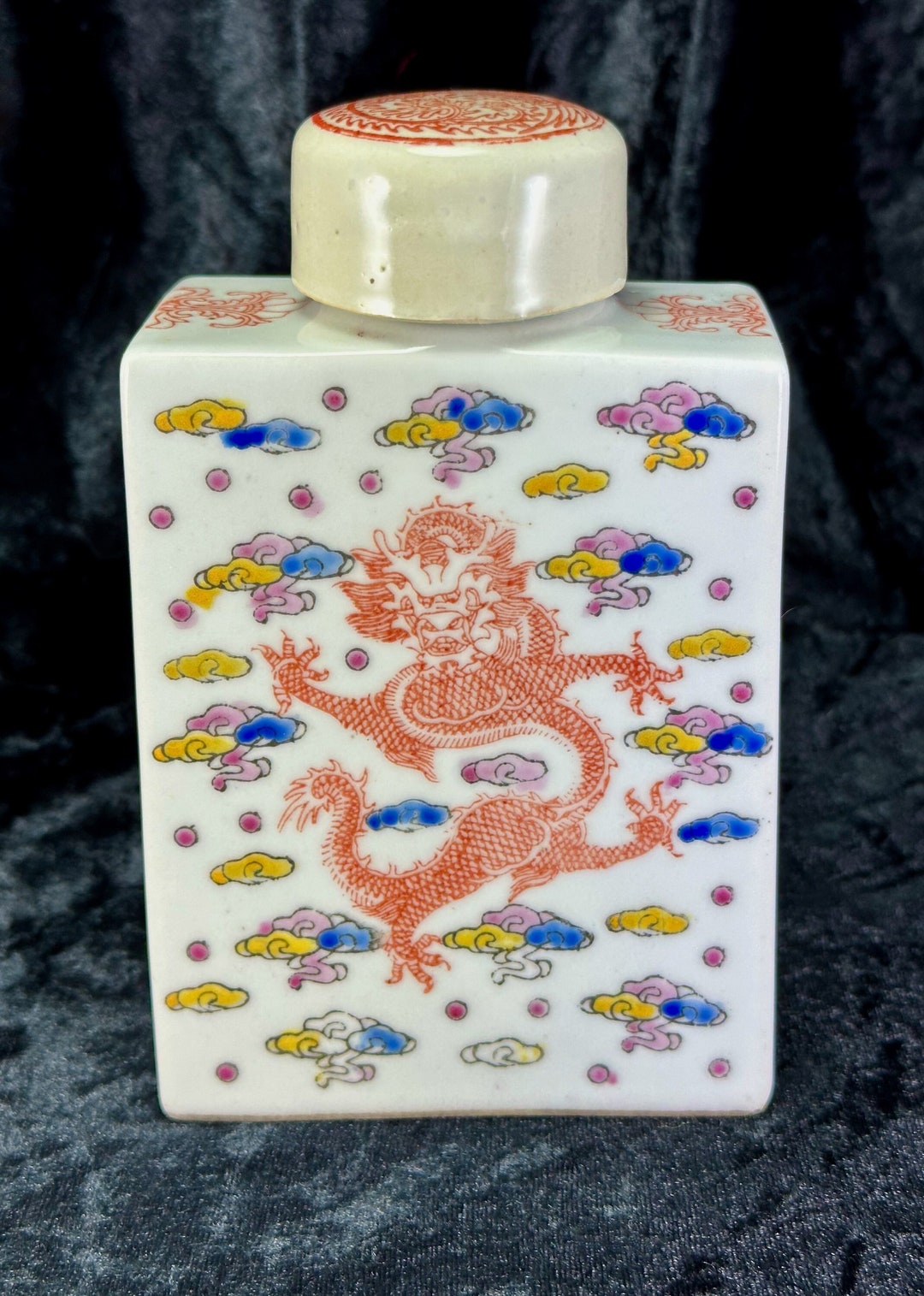 Antique Chinese Porcelain Da Qing Qianlong Nian Zhi Dragon Tea Caddy ...