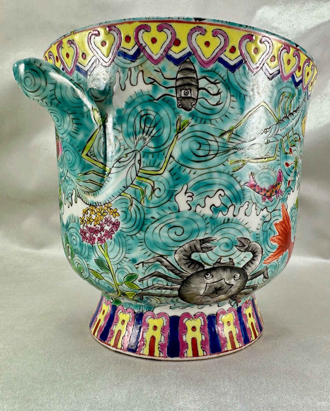 Antique Chinese Porcelain Famille Rose Turquoise Ground Aquatic Sealife ...