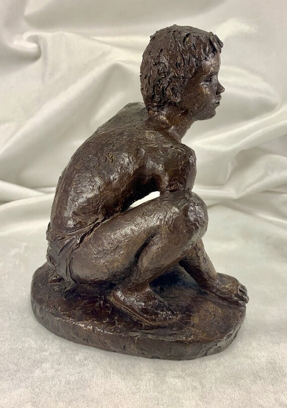 Vintage Crouching Boy Bronze Resin Sculpture Signed Karin - Etsy Australia