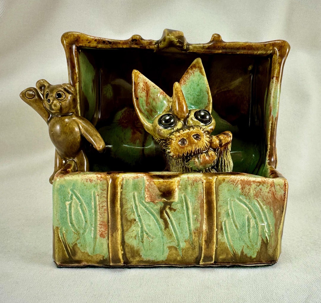 Vintage England Yare Designs Pottery Dragon in Treasure Chest With Very Collectible Teddy Bear ...