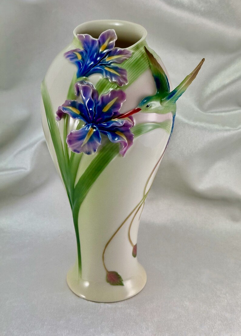 Vintage Franz Porcelain Long Tail Hummingbird Large Vase - Etsy