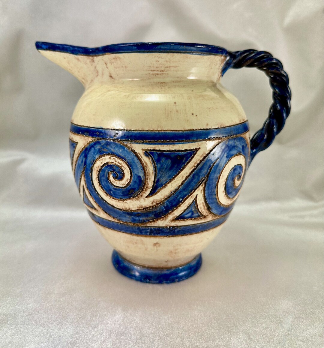 Vintage Italy Blue and Cream Sgraffito Ceramic Pottery - Etsy