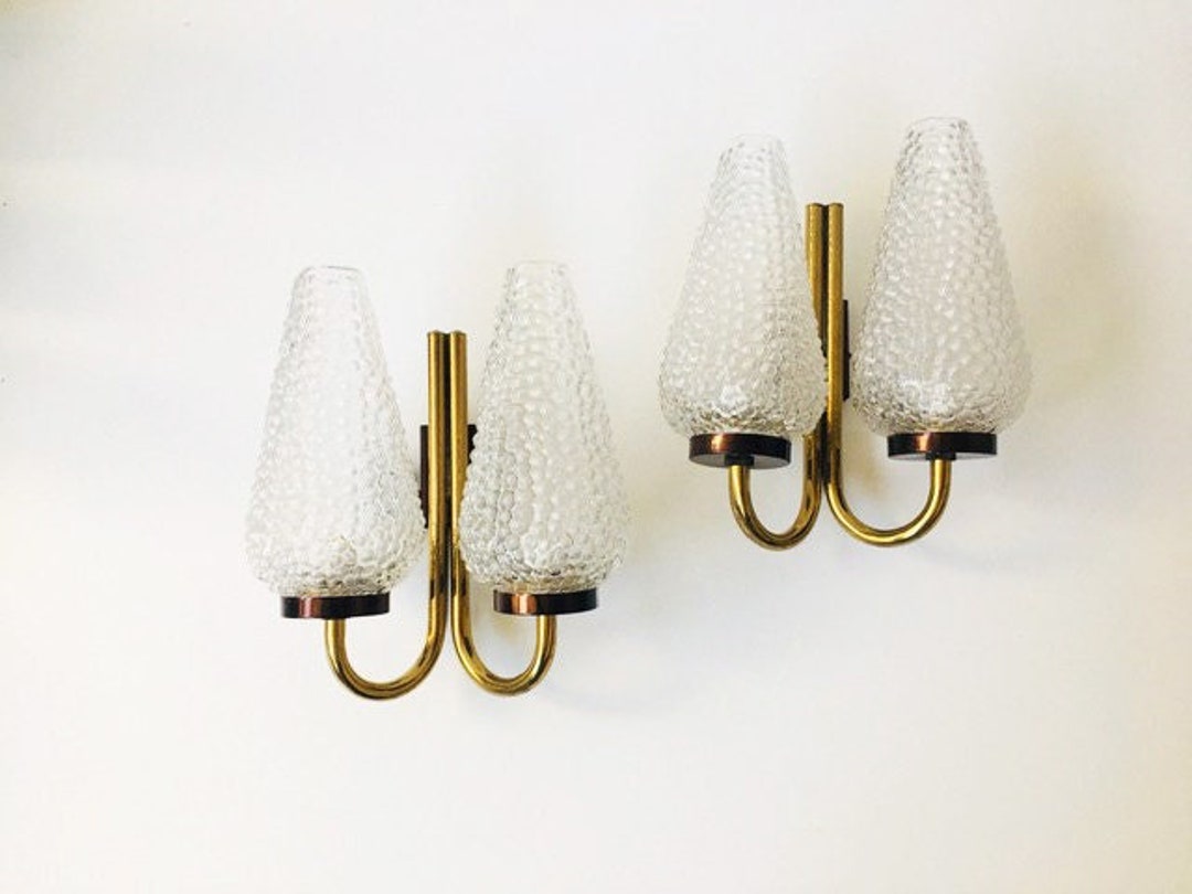 1960 Arlus Lunel French Style Pair of Wall Sconces Crystal Brass ...