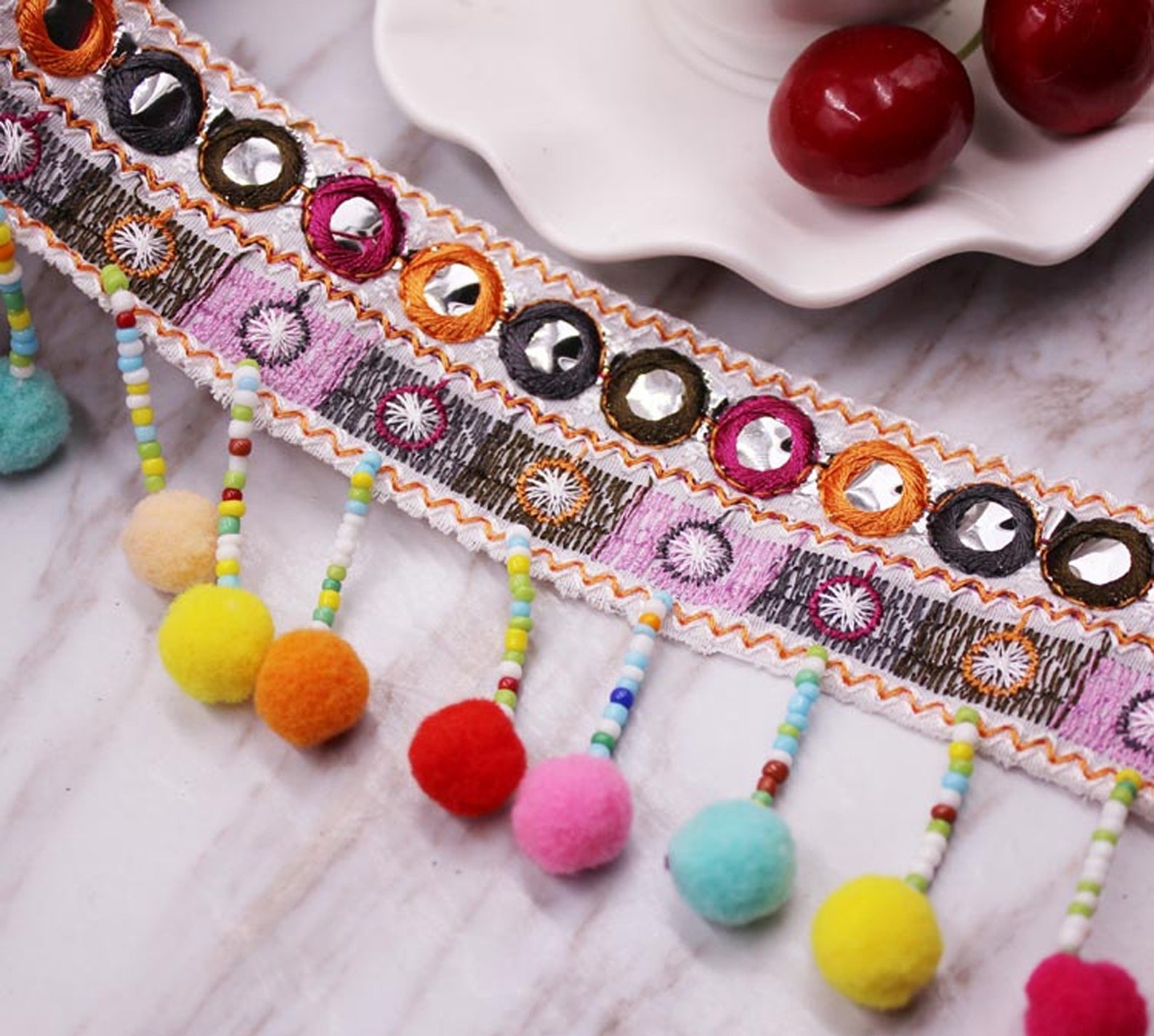 Bohemian Style,mirror Pom Pom Trim，great for Home Decor & Jewelry ...
