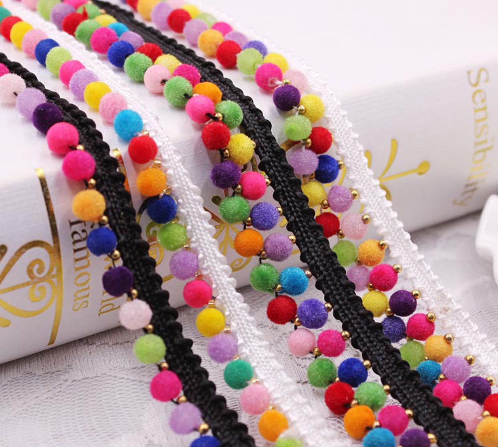 2 Yards Multicolor Combinations Pom Pom Trimgreat for Home - Etsy