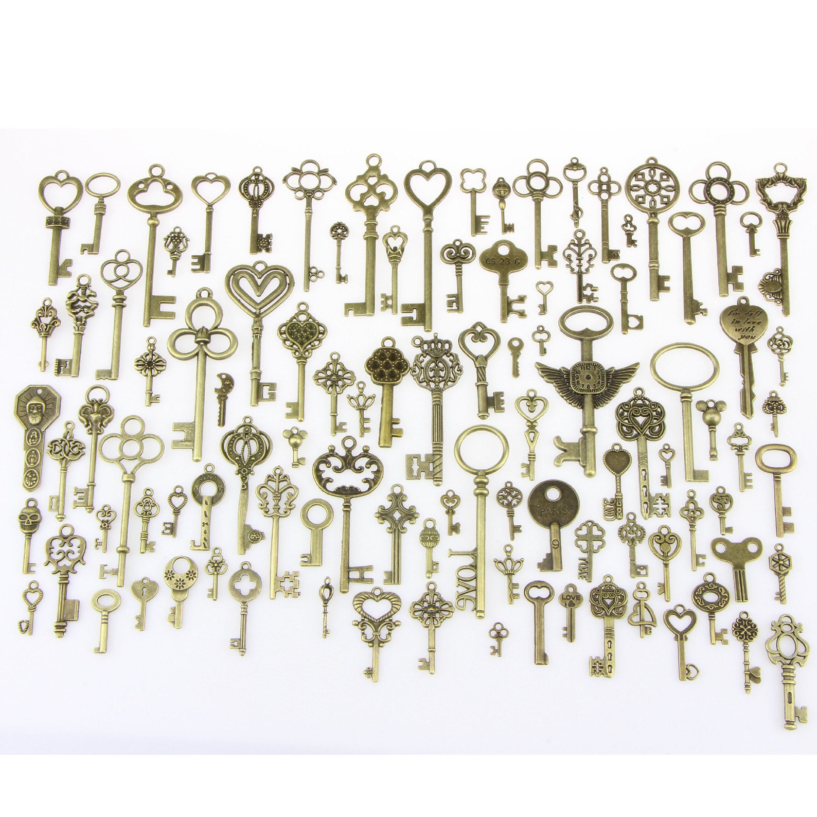 1set(100pcs) Antique Bronze Key, Collection Assorted Mixed Style Set ...