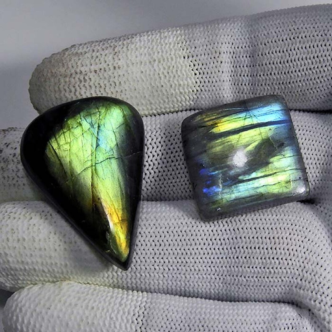 Top Quality 2 Pcs Natural Multi Flash Labradorite Gemstone Golden Fire ...