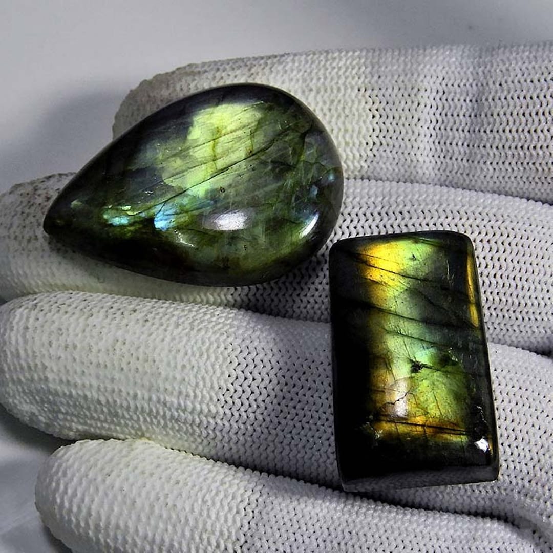 RARE Natural Yellow Flash Labradorite Gemstone, Beautiful Green ...