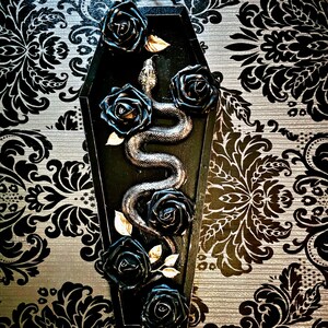 Black and Gold Coffin With Snake and Roses, Gothic Wall Decor, Dark ...