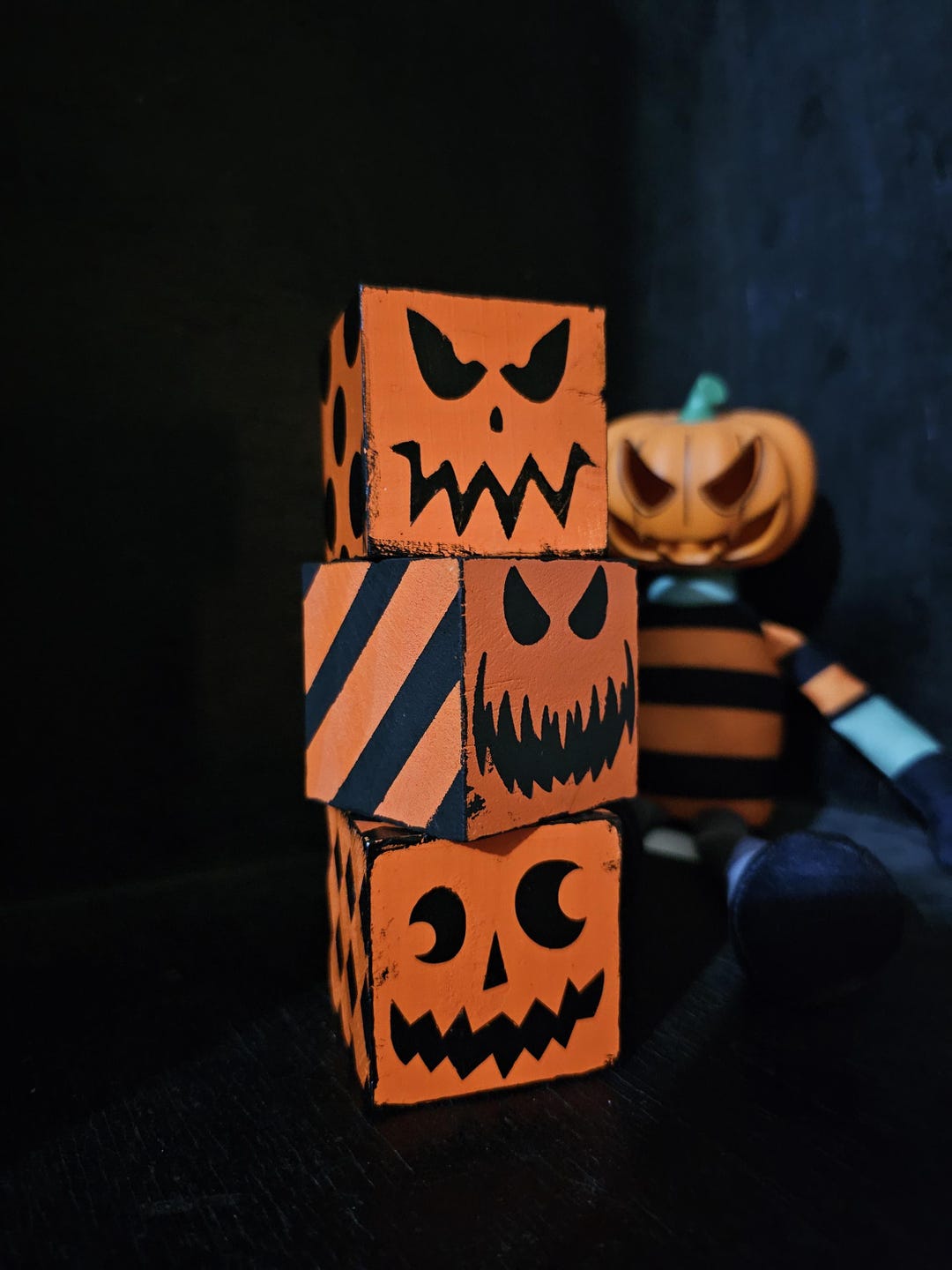 Set of 3 Halloween Blocks, Halloween Decor, Vintage Look Halloween ...