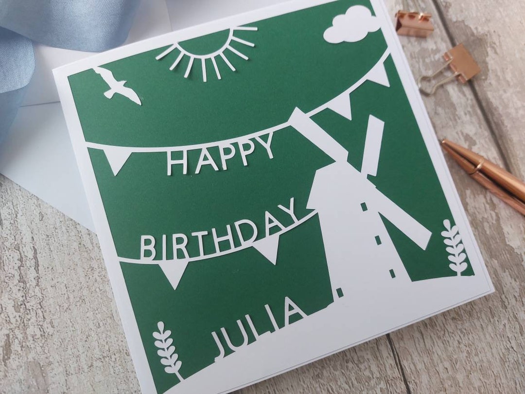 Personalised Windmill Birthday Card | Paper Cut | Custom Handmade Card ...
