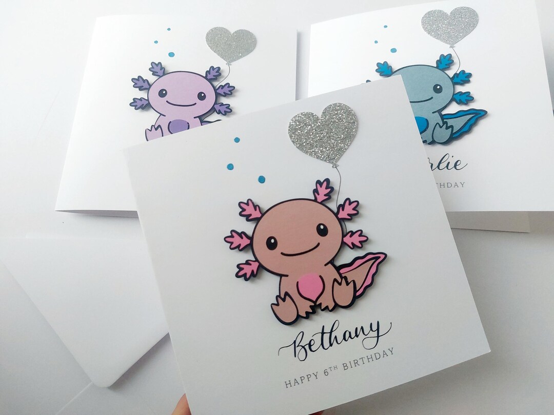 Personalised Axolotl Birthday Card L Cute Axolotl Card L Pink L Purple ...