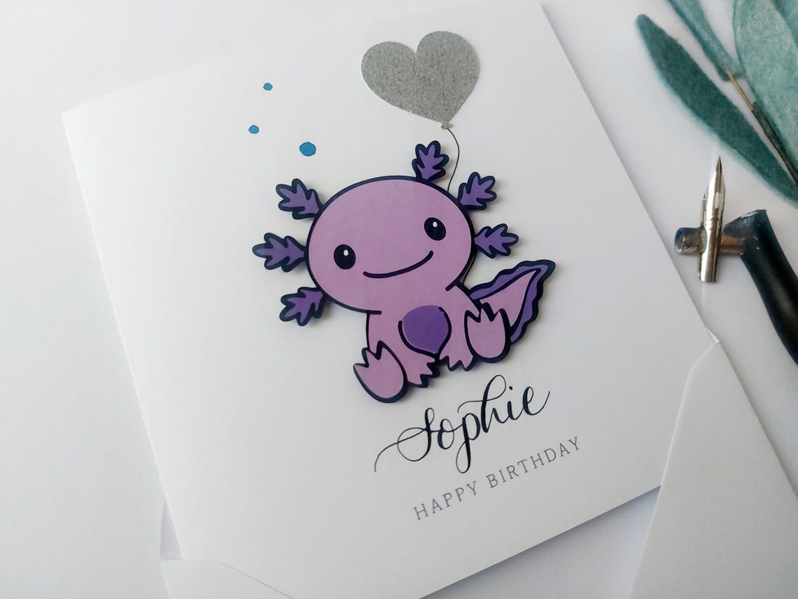 Personalised Axolotl Birthday Card L Cute Axolotl Card L Pink L Purple ...