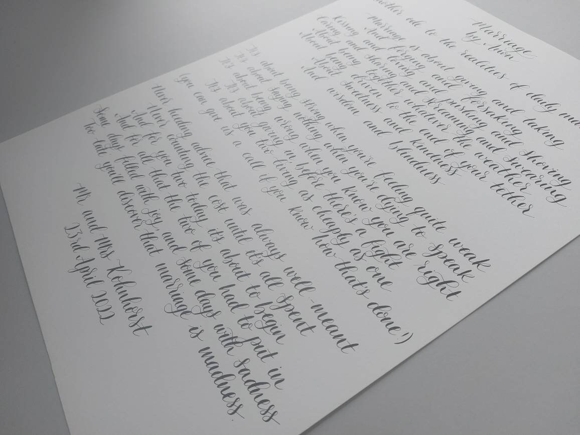 Custom Calligraphy A3 L Calligraphy Poem Handwritten - Etsy UK