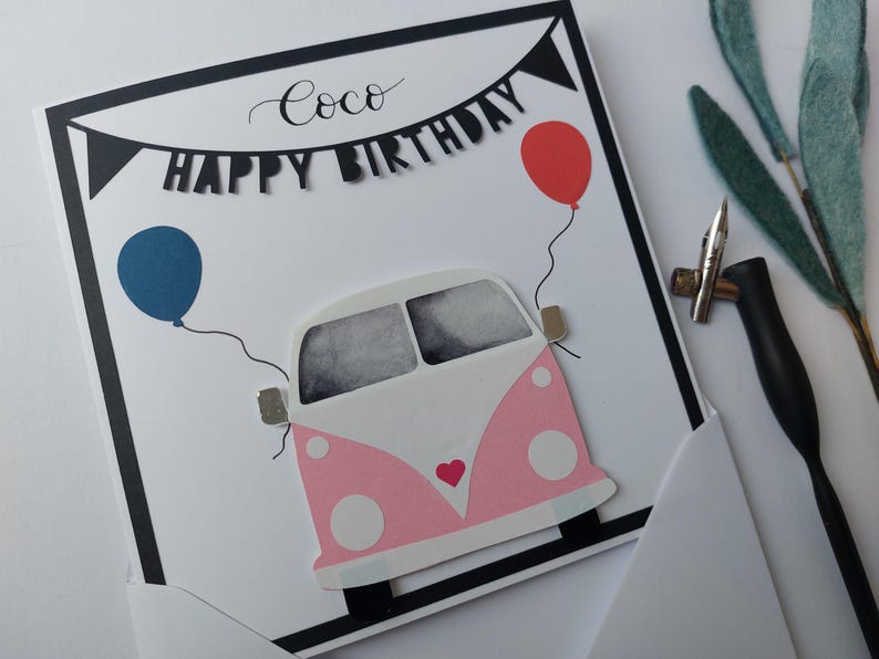 Personalised VW Camper Van | Camper Van Card L Balloons L Handmade ...