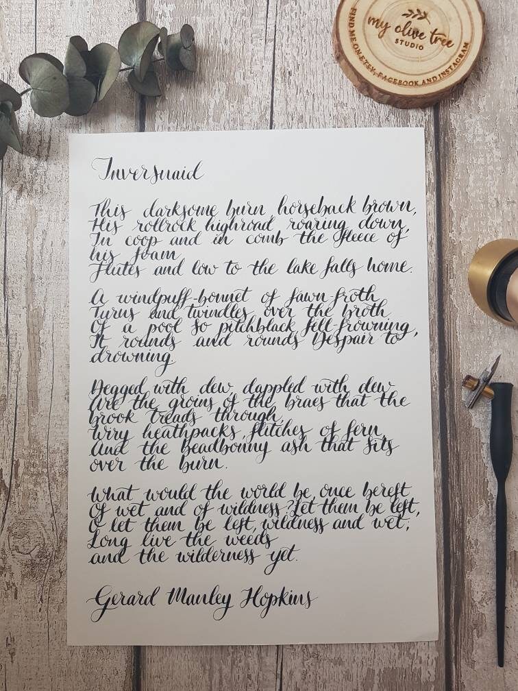 Custom Calligraphy A4 L Calligraphy Poem Handwritten - Etsy UK