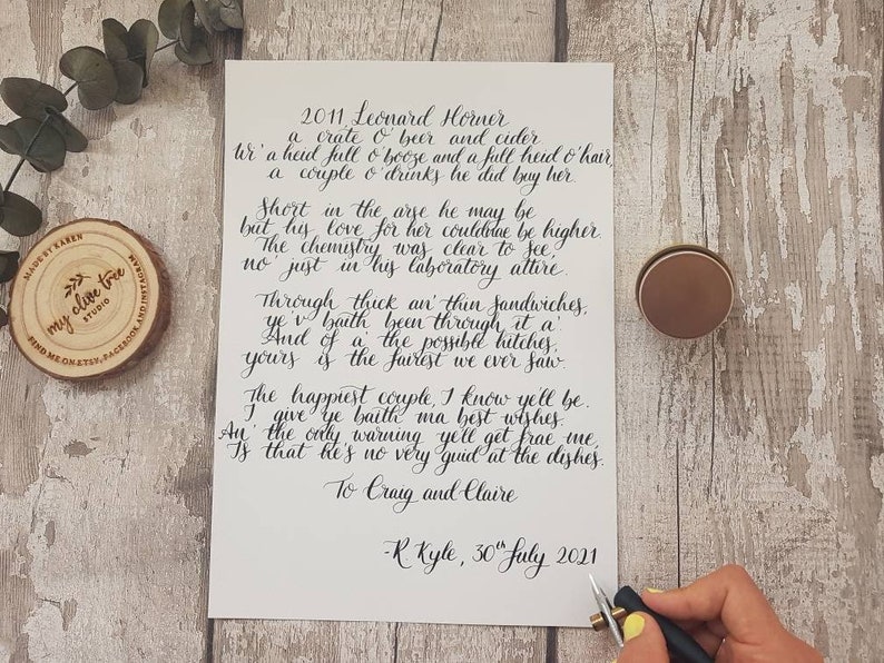 Custom Calligraphy A4 L Calligraphy Poem Handwritten - Etsy UK