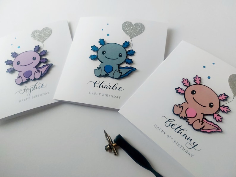Personalised Axolotl Birthday Card L Cute Axolotl Card L Pink L Purple ...