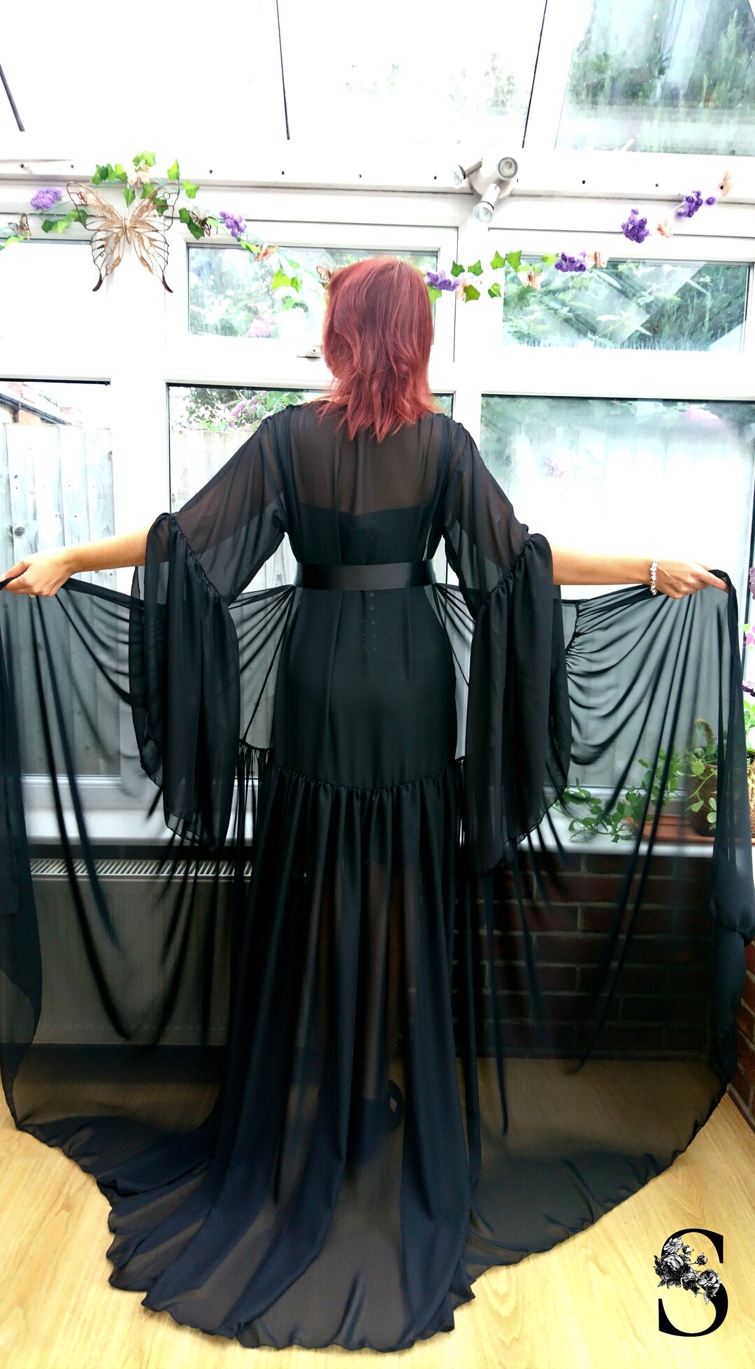 Black Boudoir Dressing Gown, Burlesque Robe, Sheer Robe Long Sleeves - Etsy