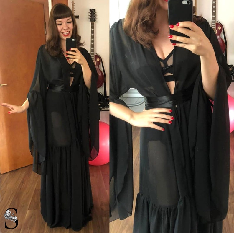 Black Boudoir Dressing Gown Burlesque Robe Sheer Robe Long - Etsy