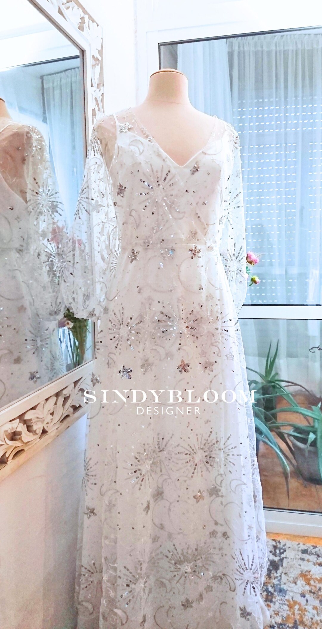 Sequin Stars and Moons Wedding Dress: Celestial Bridal Gown - Etsy