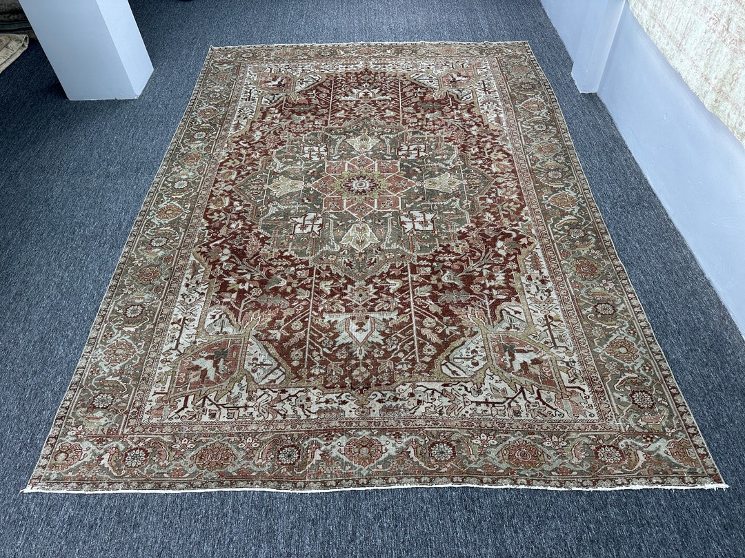 9'7x13'5feet,turkish Anatolian Rug,brick Color Background,brown,gray ...