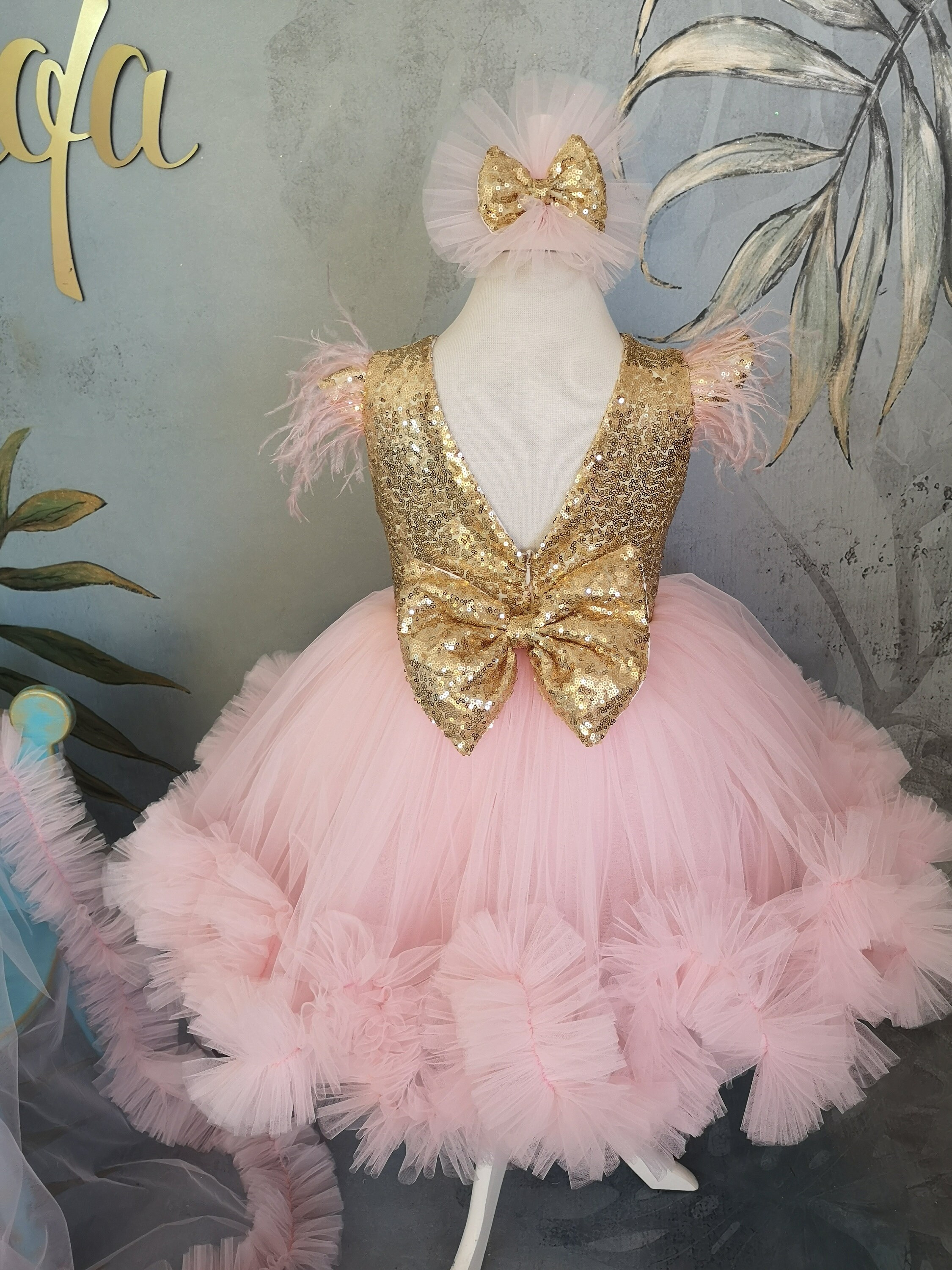 Gold and Powder Girl Pageant Outfit & Detachable Train Long | Etsy