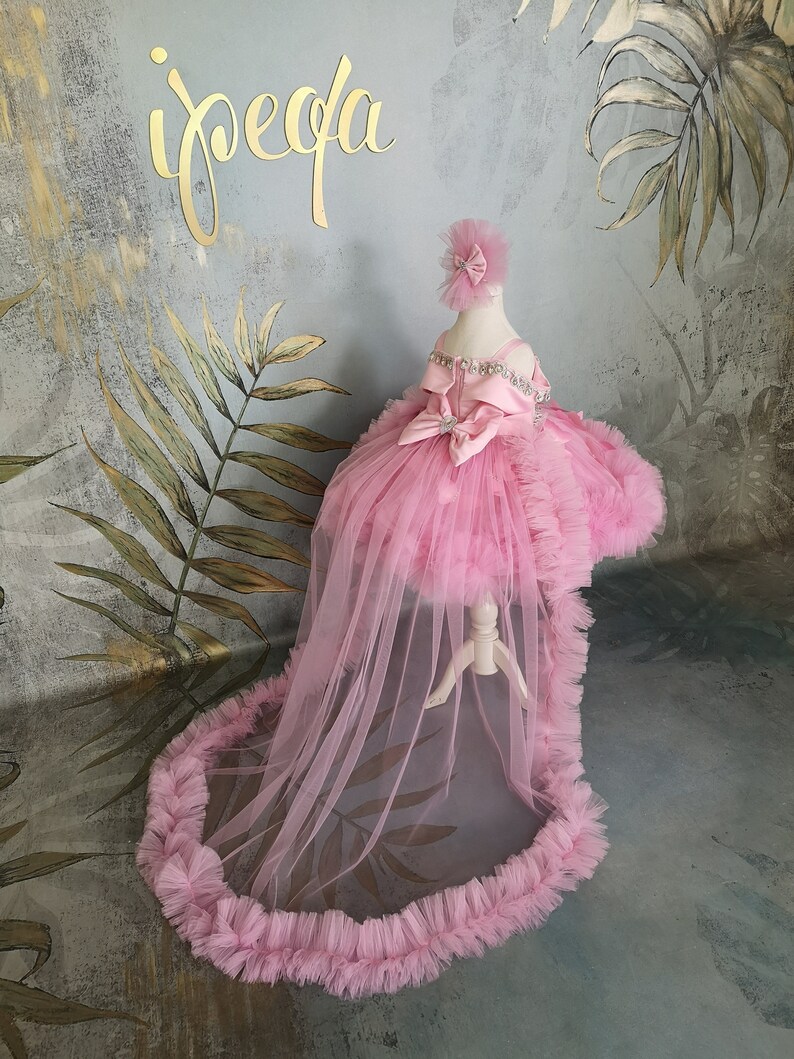 Pink Girl Gown With Chrystals & Detachable Train Butterfly - Etsy