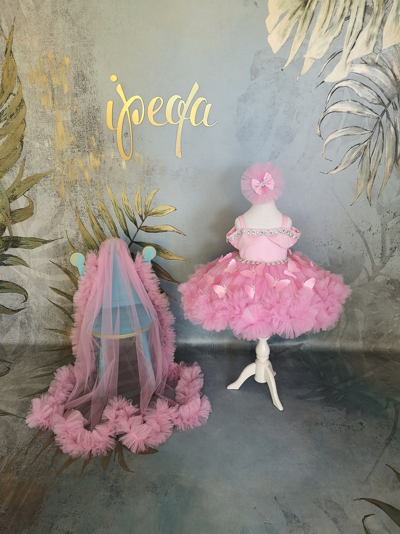 Pink Girl Gown With Chrystals & Detachable Train Butterfly - Etsy