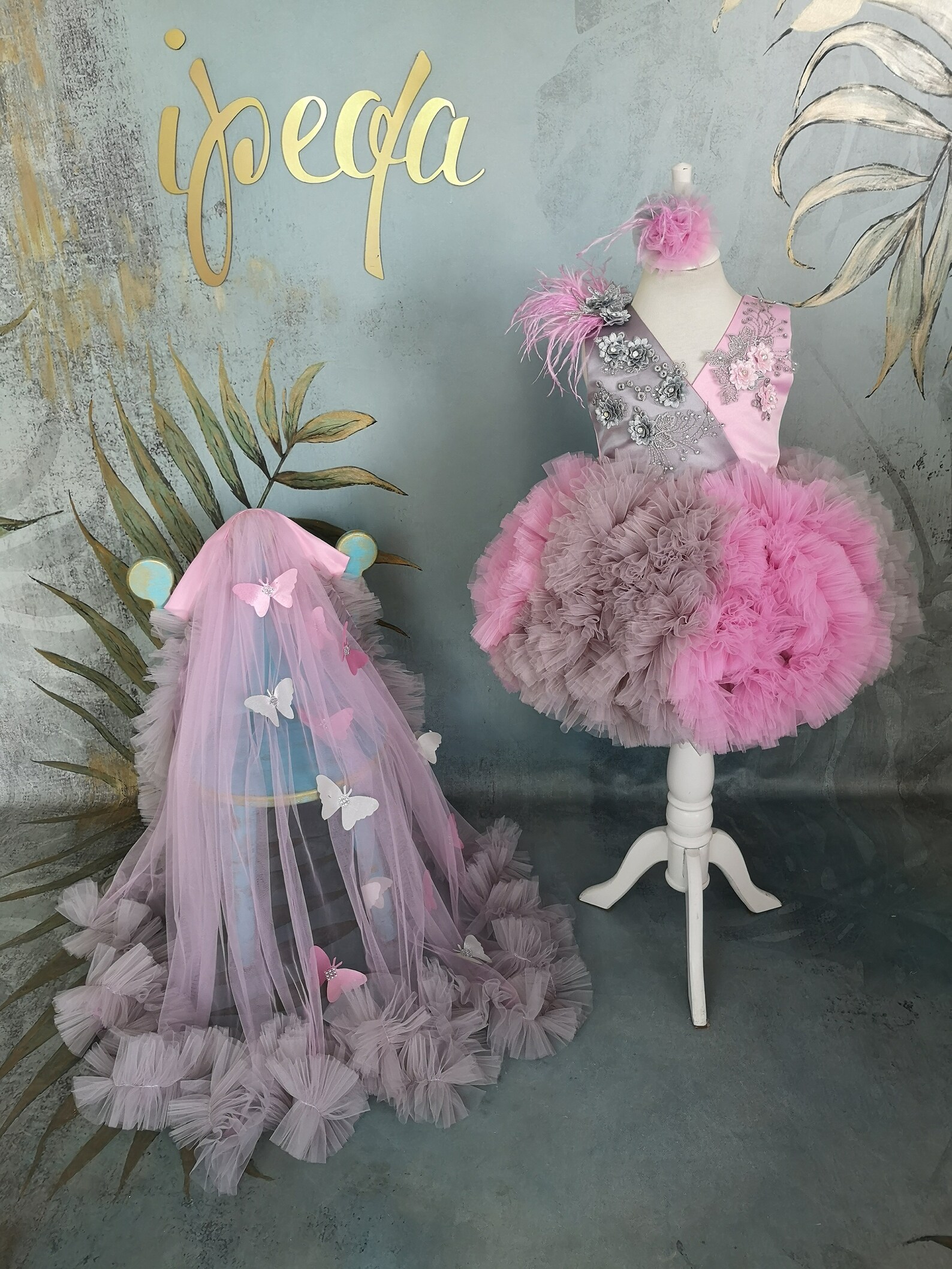 Pink Gray Toddler Butterfly Pageant Frock, Baby Shower, Long Tail ...